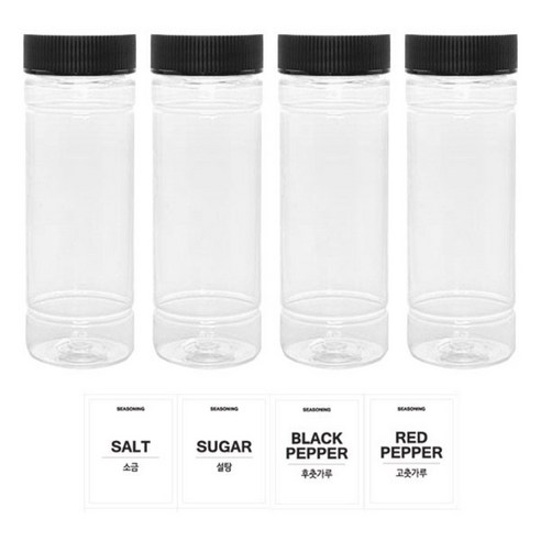 홈앤라이프 투명원형 PET 양념통 140ml 세트, 양념통 4p + 검..., 1세트 - 양념통/조미료통 | 쿠팡