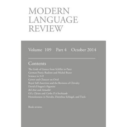 Modern Language Review (109: 4) October 2014 Paperback, Modern ...