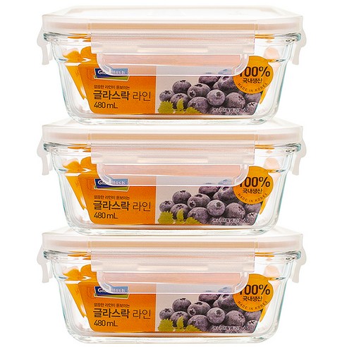 글라스락 라인 내열강화유리 직사각 밀폐용기 480ml, 3개, 단품 - 가격 변동 추적 그래프 - 역대가