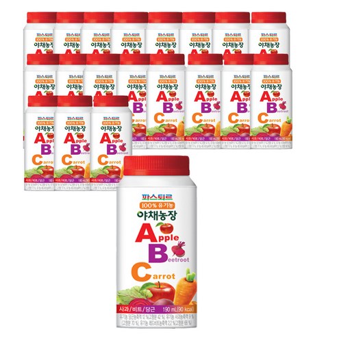 파스퇴르 100%유기농 야채농장 ABC주스190ml (냉장보관), 190ml, 21개 - ABC주스 | 쿠팡