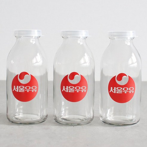 '서울우유 레트로 유리병 (330ml) 3Pset - 레트로3P (우유병 요거트병 밀크티병 홈카페유리병), 330ml, 3개 ...