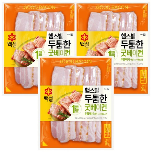 CJ제일제당 [CJ제일제당] 백설 햄스빌 두툼한 굿베이컨 340g x 3개, 340g, 3개 - 베이컨 | 쿠팡