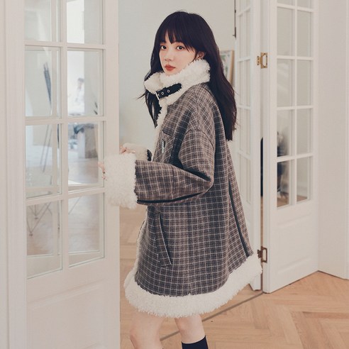 KORELAN 짧은 양털 스티칭 코트 여성 새로운 작은 느슨한 두꺼운 격자 무늬 모직 코트 - 가격 변동 추적 그래프 - 역대가