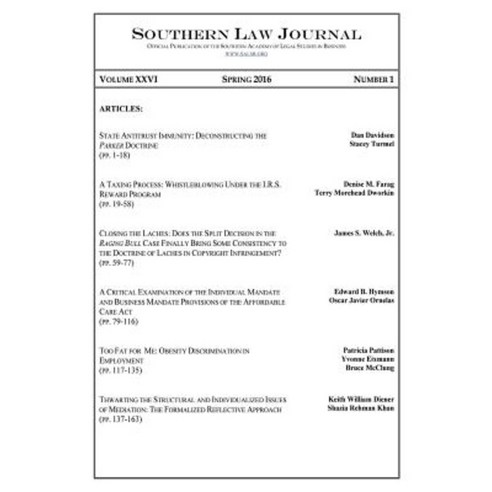 Southern Law Journal Vol. XXVI No. 1 Spring 2016 Paperback, Bookstand ...